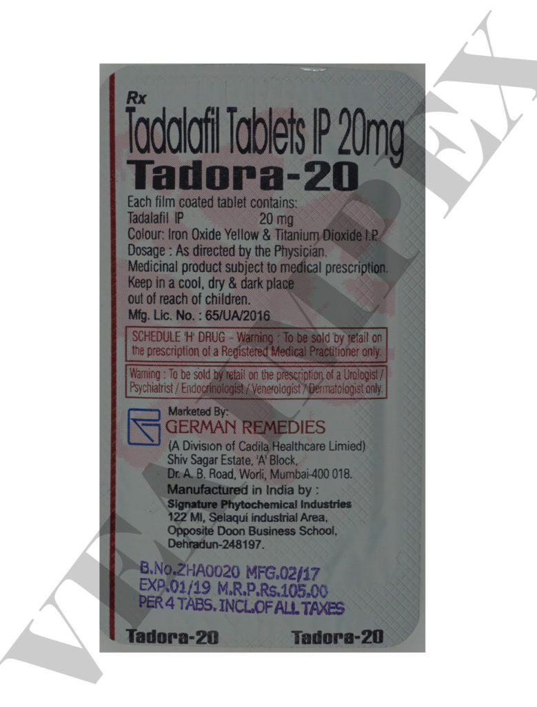 TADORA 20MG TABLETS(Tadalafil) - VEA Impex